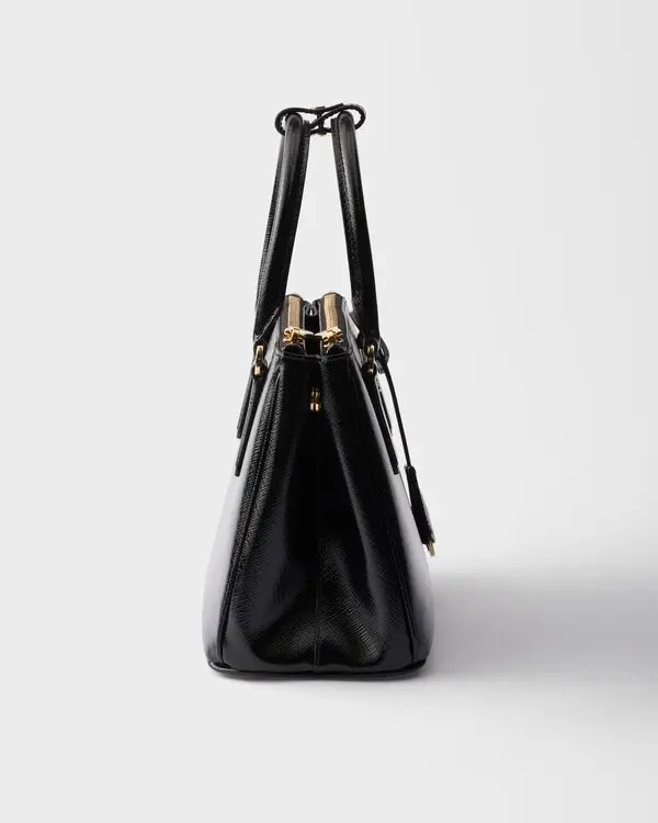 Prada Galleria Small Patent Saffiano Leather Bag - Black