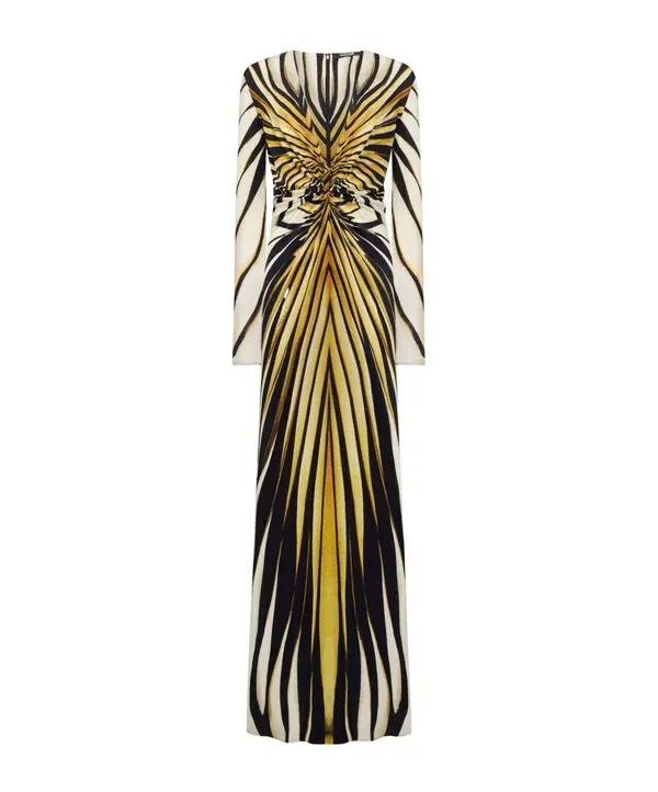 Roberto Cavalli Long Sleeve Printed Maxi Dress - Black