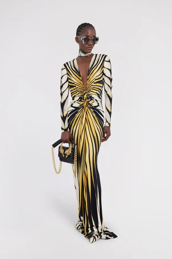 Roberto Cavalli Long Sleeve Printed Maxi Dress - Black