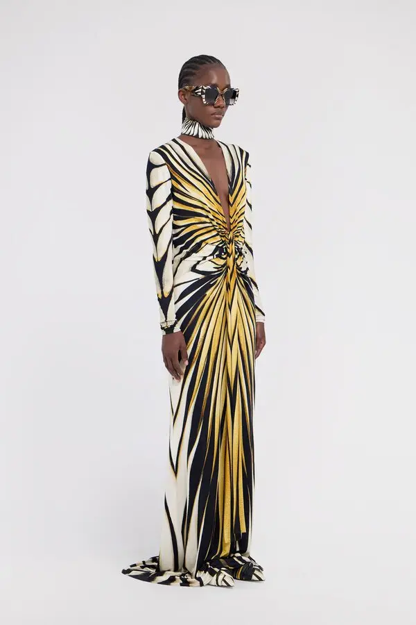 Roberto Cavalli Long Sleeve Printed Maxi Dress - Black