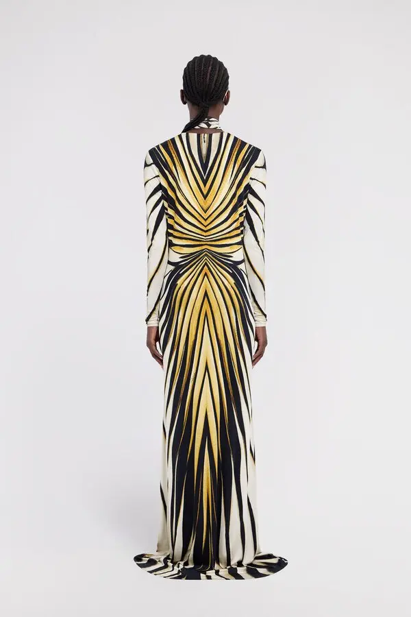 Roberto Cavalli Long Sleeve Printed Maxi Dress - Black