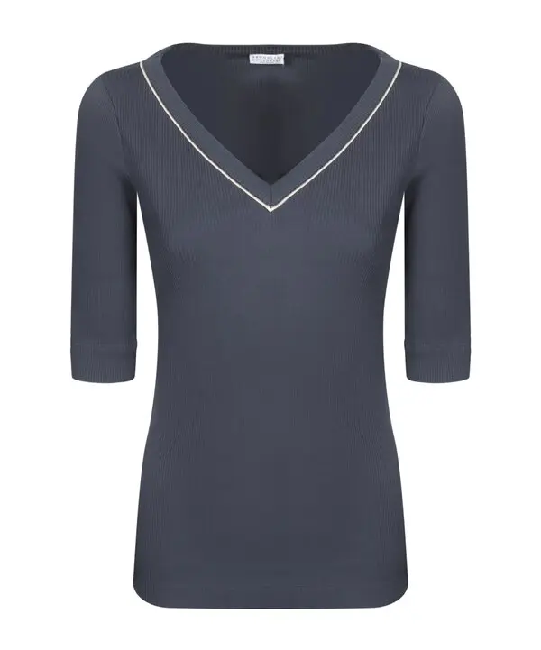 Brunello Cucinelli Monili Detailed Ribbed T-shirt