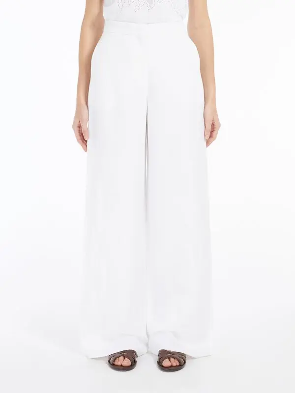 Max Mara Viscose And Linen Canvas Trousers - White