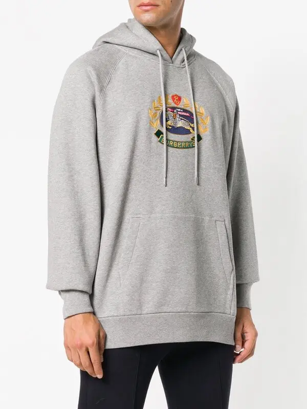 Burberry Embroidered Logo Hooded Sweater - Gray