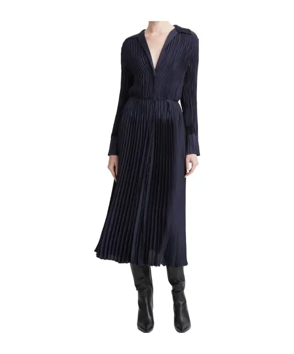 Vince Long-sleeve Pleated Shirtdress