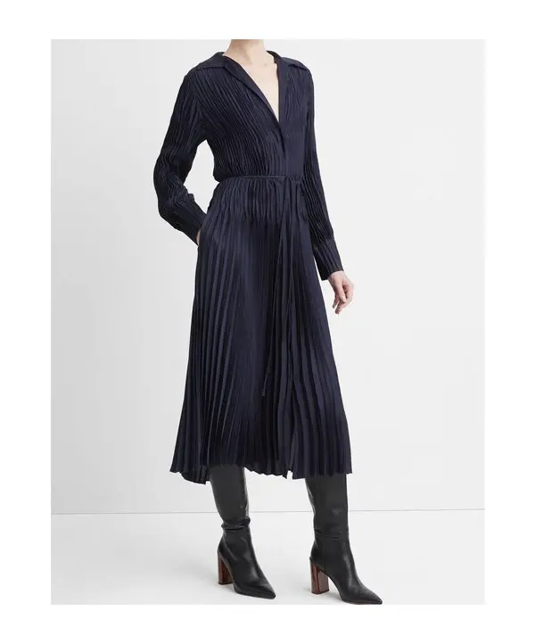 Vince Long-sleeve Pleated Shirtdress