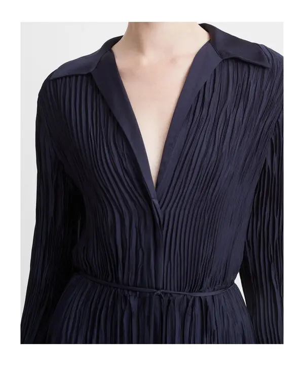 Vince Long-sleeve Pleated Shirtdress