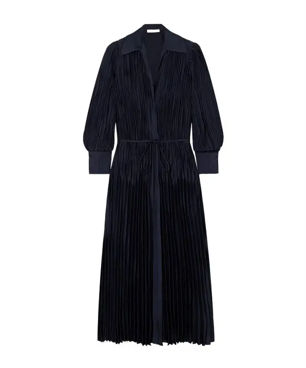 Vince Long-sleeve Pleated Shirtdress - Black