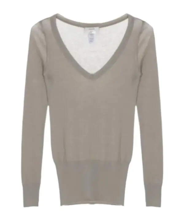 LEMAIRE V-neck Fine Knit Sweater With Ribbed Cuffs And Hem