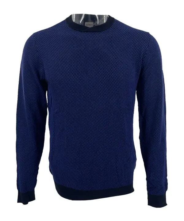 Emporio Armani Textured Round Neck Long Sleeve Sweater - Blue