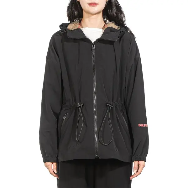 Burberry Lightweight Zip-up Jacket With Drawstring Hood And Waist - Black