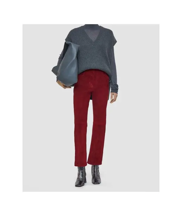 JOSEPH Duke Cropped Suede Straight-leg Pants - Red