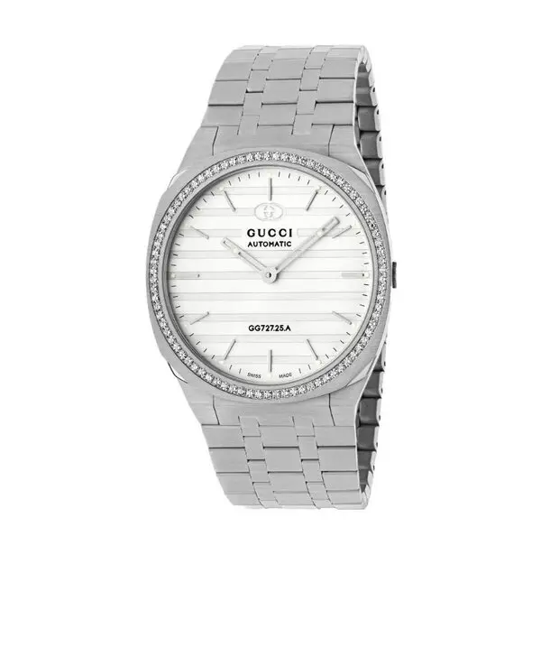 Gucci 25h Automatic Watch With Diamond Bezel - Gray