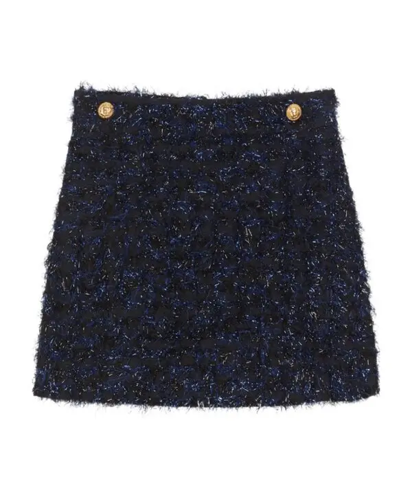 Balmain Tweed Skirt With Gold Button Detail - Black