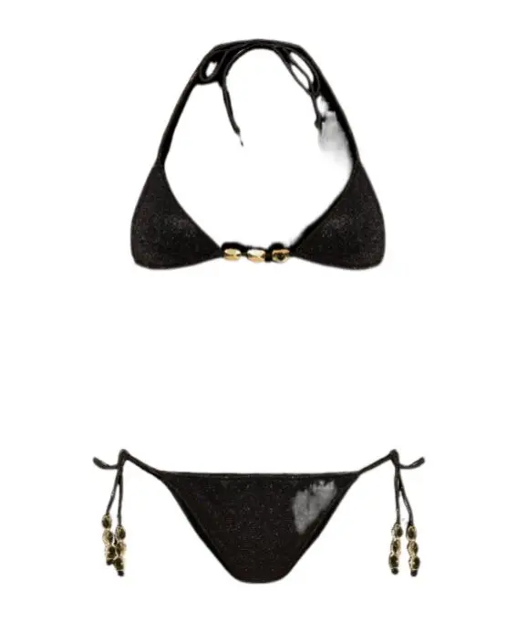 Oseree Glitter Detailing Triangle Bikini - Black