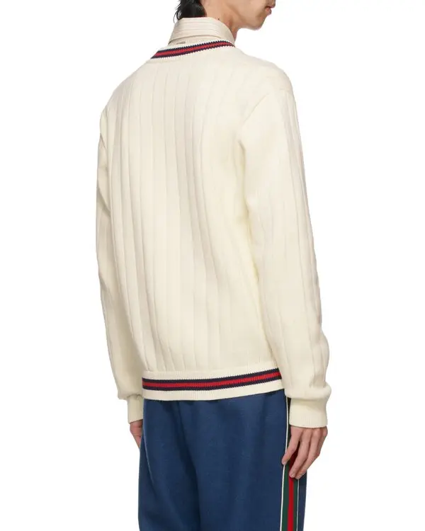 Gucci Cotton Knit V-neck Sweater With Web