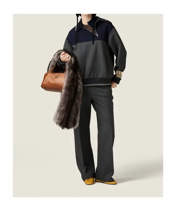 Miu Miu Straight Leg Knit Pants With Embroidered Logo