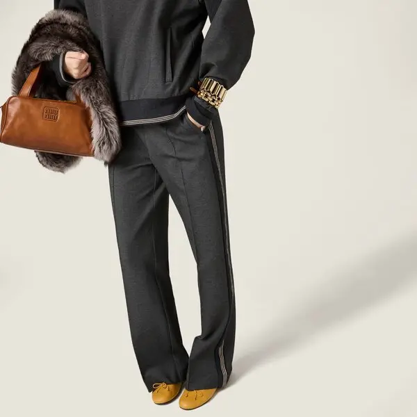 Miu Miu Straight Leg Knit Pants With Embroidered Logo