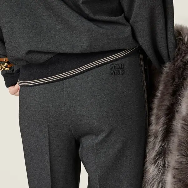 Miu Miu Straight Leg Knit Pants With Embroidered Logo