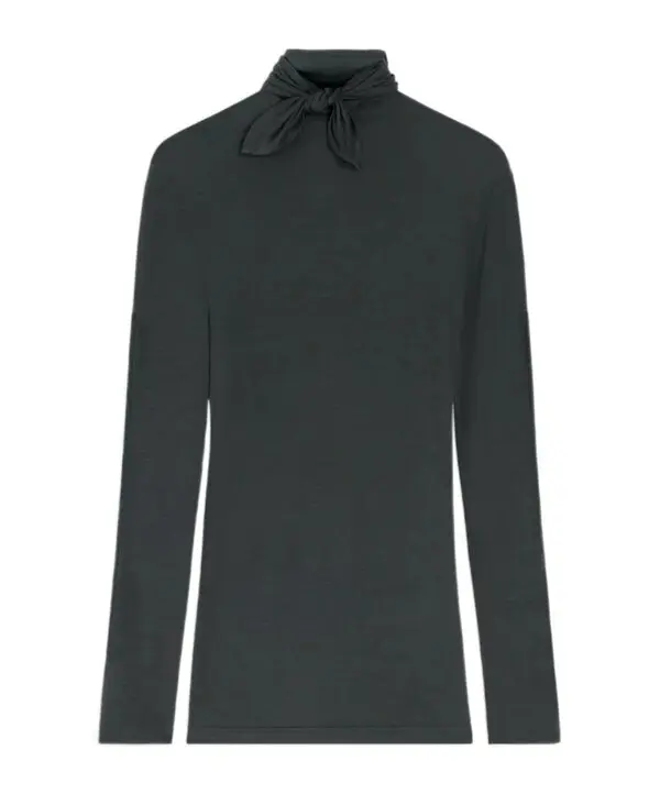 LEMAIRE Long Sleeve Top With Integrated Scarf - Coal