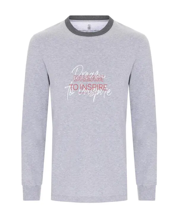 Brunello Cucinelli T-shirt With Round Neck And Long Sleeves - Gray