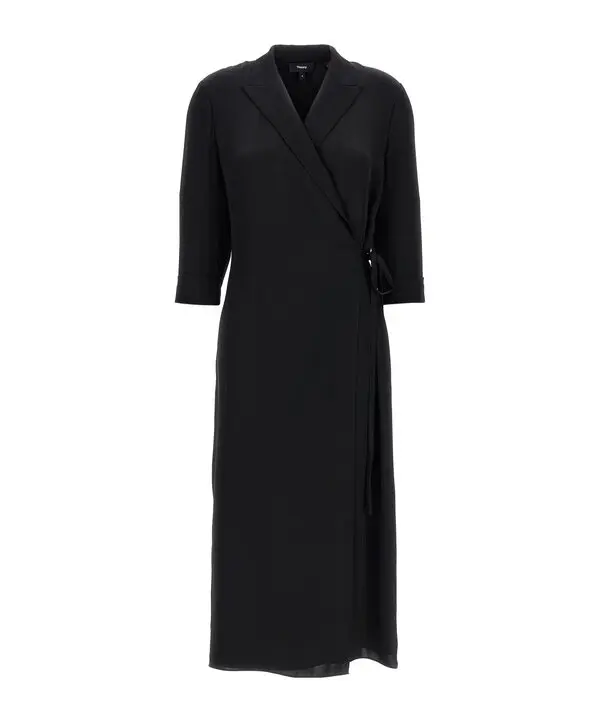 Theory Maxi Dress With Waist Tie And Quarter Sleeves