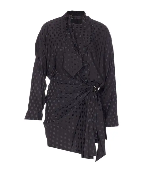 Isabel Marant Étoile Polka Dot Gathered Long Sleeve Dress