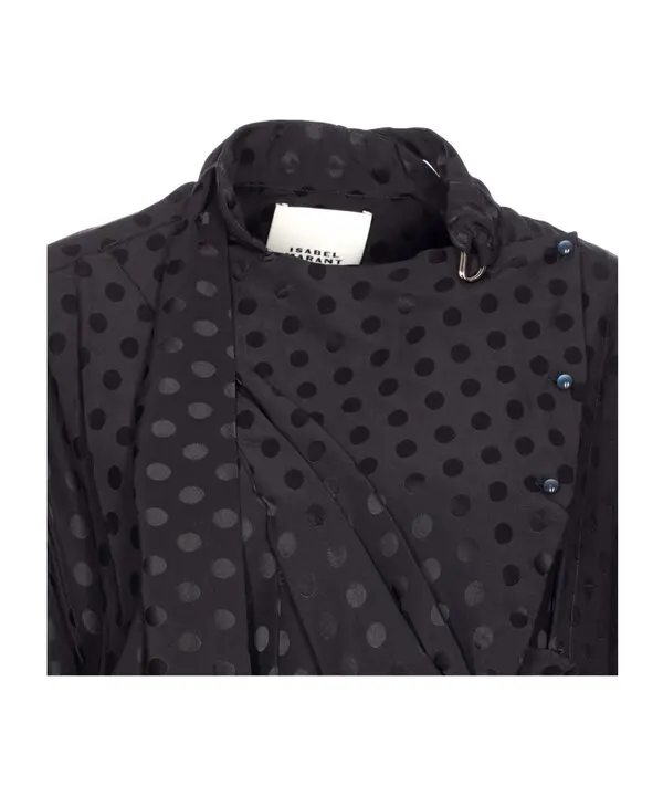 Isabel Marant Étoile Polka Dot Gathered Long Sleeve Dress