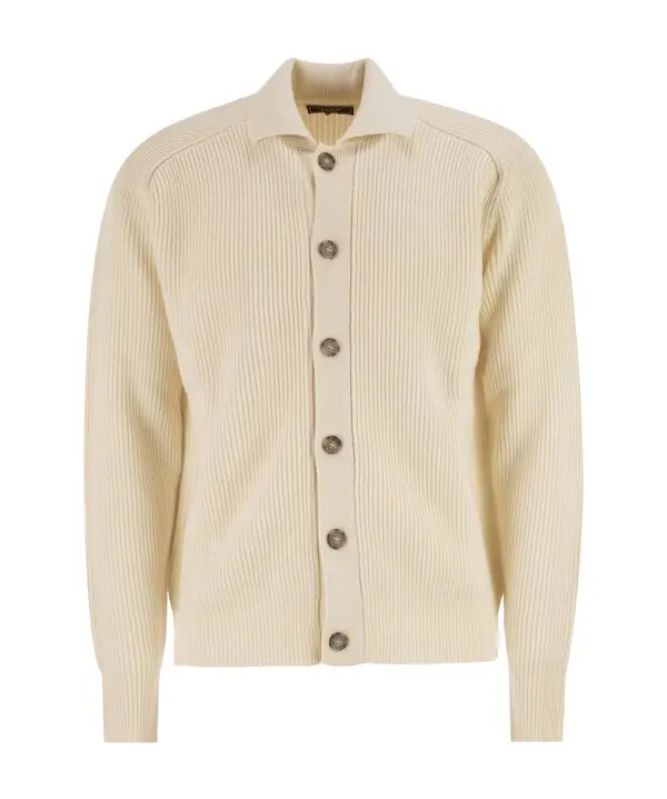 Peserico Ribbed Wool Cardigan With Shirt Collar - No