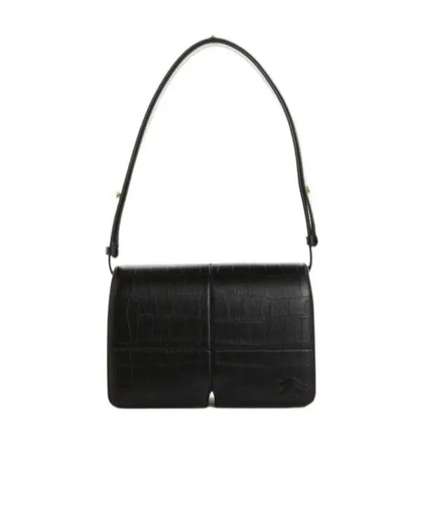Burberry Embossed Foldover Shoulder Bag - Black