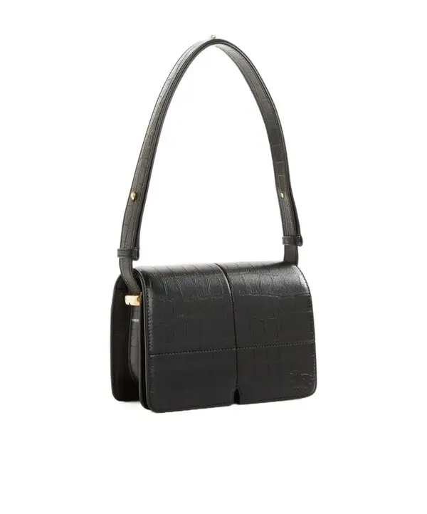 Burberry Embossed Foldover Shoulder Bag - Black