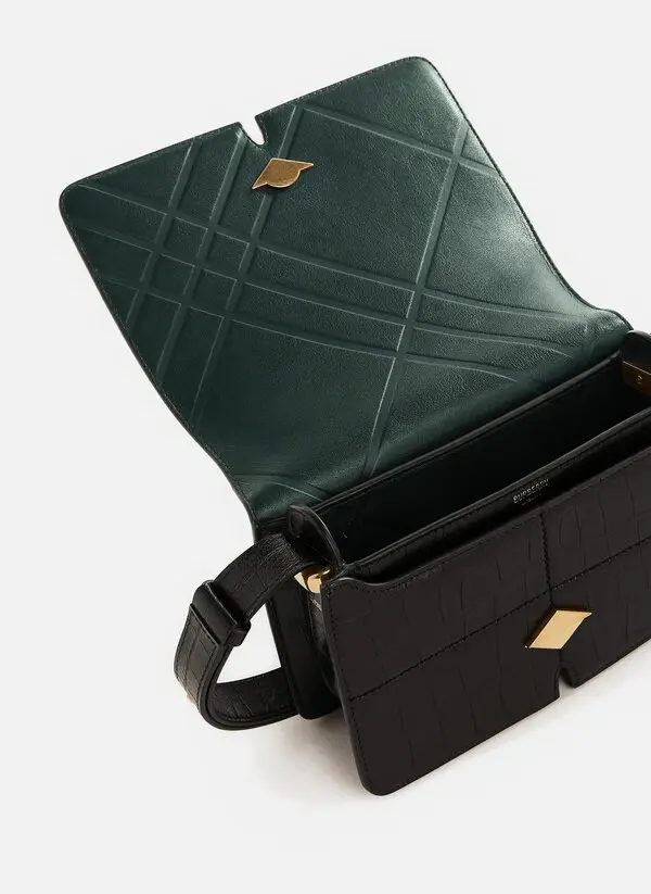 Burberry Embossed Foldover Shoulder Bag - Black