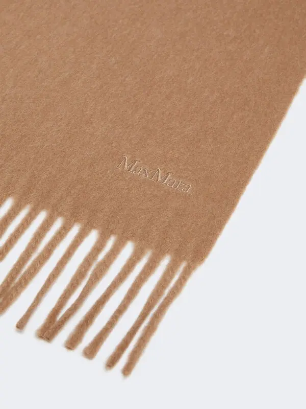 Max Mara Logo Embroidered Fringed Scilli Scarf - Camel