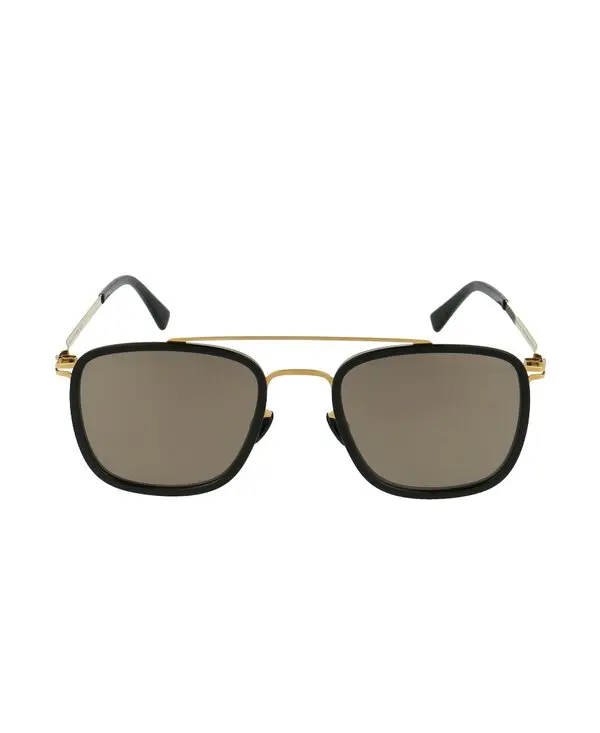 Mykita Square Frame Sunglasses With Double Nose Bridge And Gold Tone Accents - Gray