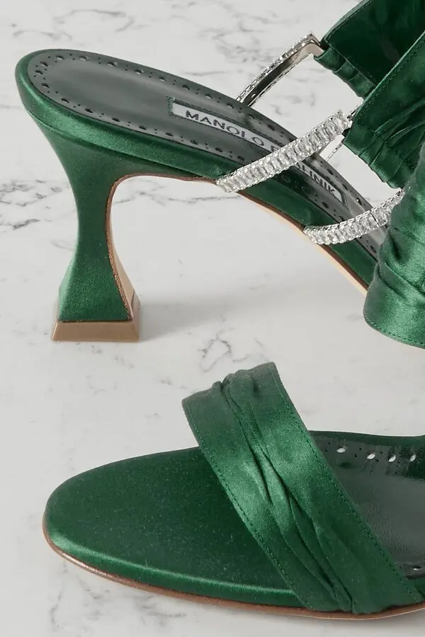 Manolo Blahnik Open-toe Embellished Heeled Sandals - Green
