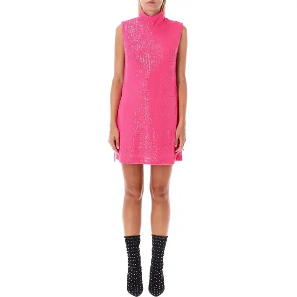 ROTATE BY BIRGER CHRISTENSEN Side Rope Sequined High-neck Dress