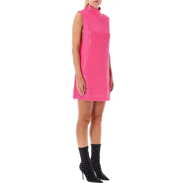 ROTATE BY BIRGER CHRISTENSEN Side Rope Sequined High-neck Dress