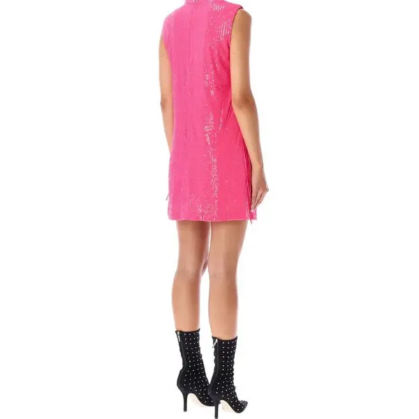 ROTATE BY BIRGER CHRISTENSEN Side Rope Sequined High-neck Dress