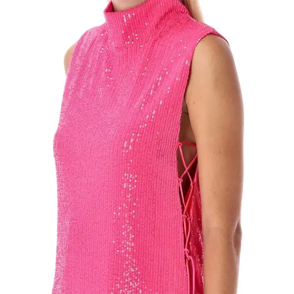 ROTATE BY BIRGER CHRISTENSEN Side Rope Sequined High-neck Dress