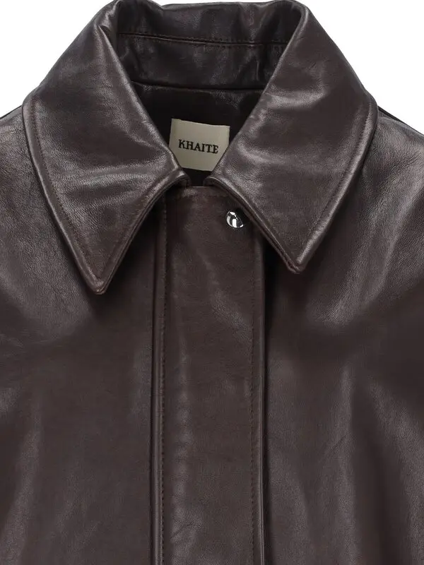 Khaite Shelman Leather Bomber Jacket - Dark Brown