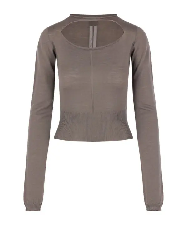 Rick Owens Cropped Pullover With Ribbed Belt And Slit - Gray