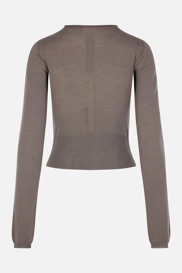 Rick Owens Cropped Pullover With Ribbed Belt And Slit - Gray