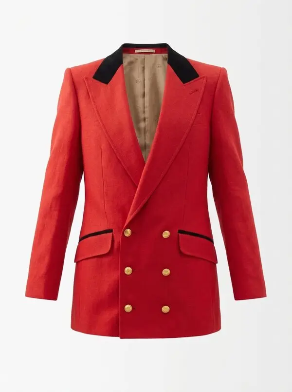 Gucci Double-breasted Herringbone Wool Blazer