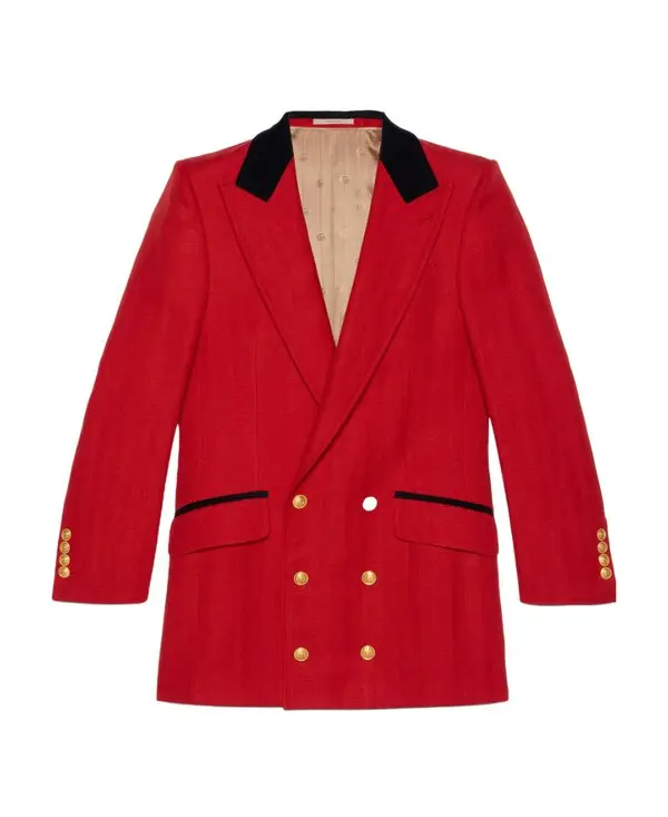 Gucci Double-breasted Herringbone Wool Blazer