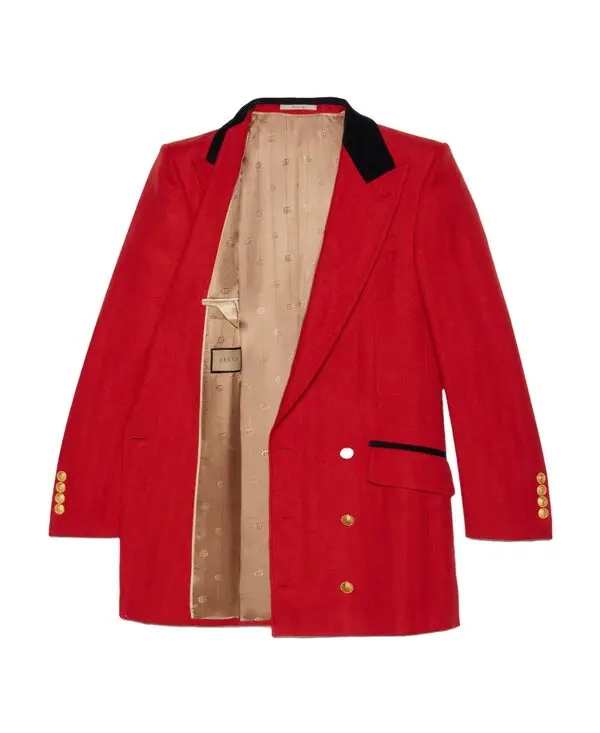 Gucci Double-breasted Herringbone Wool Blazer