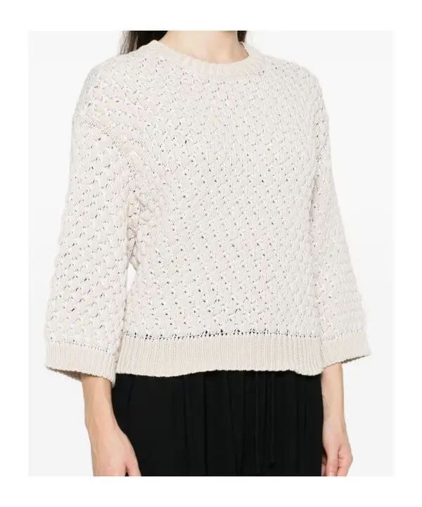 Peserico Crew Neck Pullover With Three-quarter Sleeves And Knitted Details
