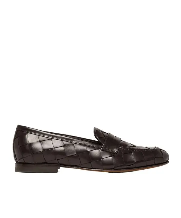 SCAROSSO Valeria Woven Flat Shoes - Dark Brown