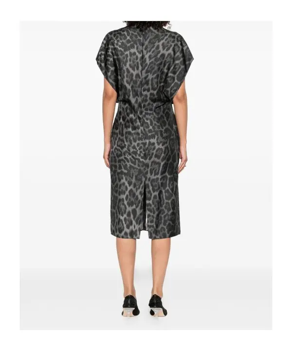 Stella McCartney Leopard Print V-neck Midi Dress