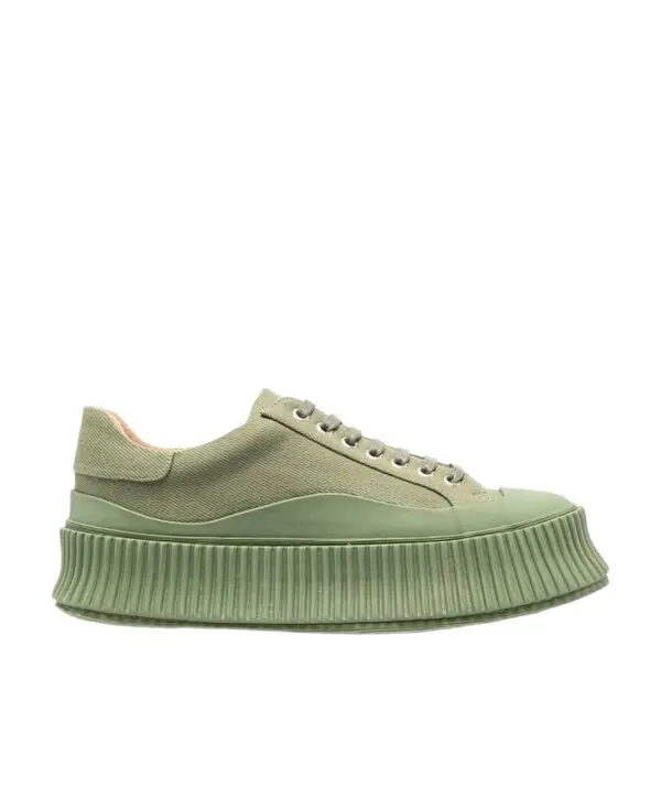 JIL SANDER Round Toe Lace-up Platform Sneakers - Green