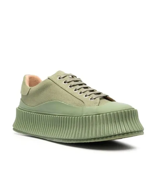 JIL SANDER Round Toe Lace-up Platform Sneakers - Green